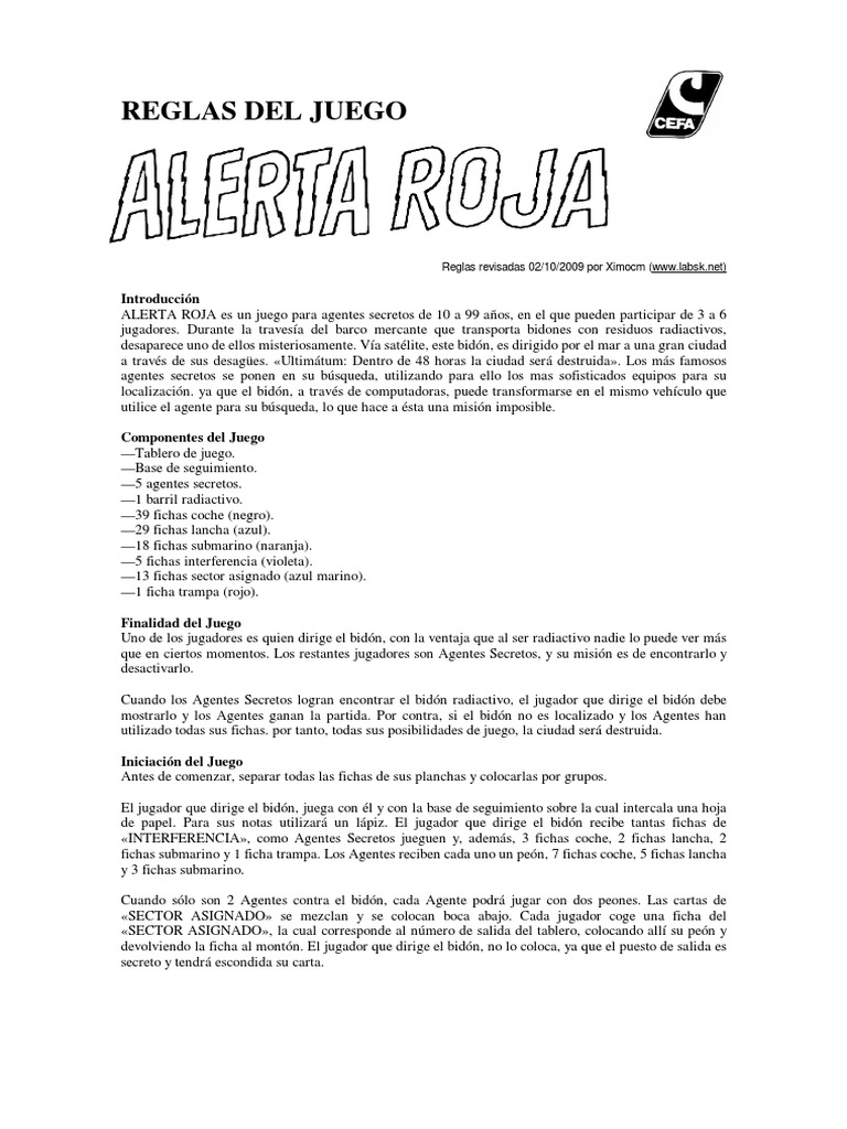 "Alerta Roja" Reglas Del Juego de Mesa | PDF | Ocio | Deportes