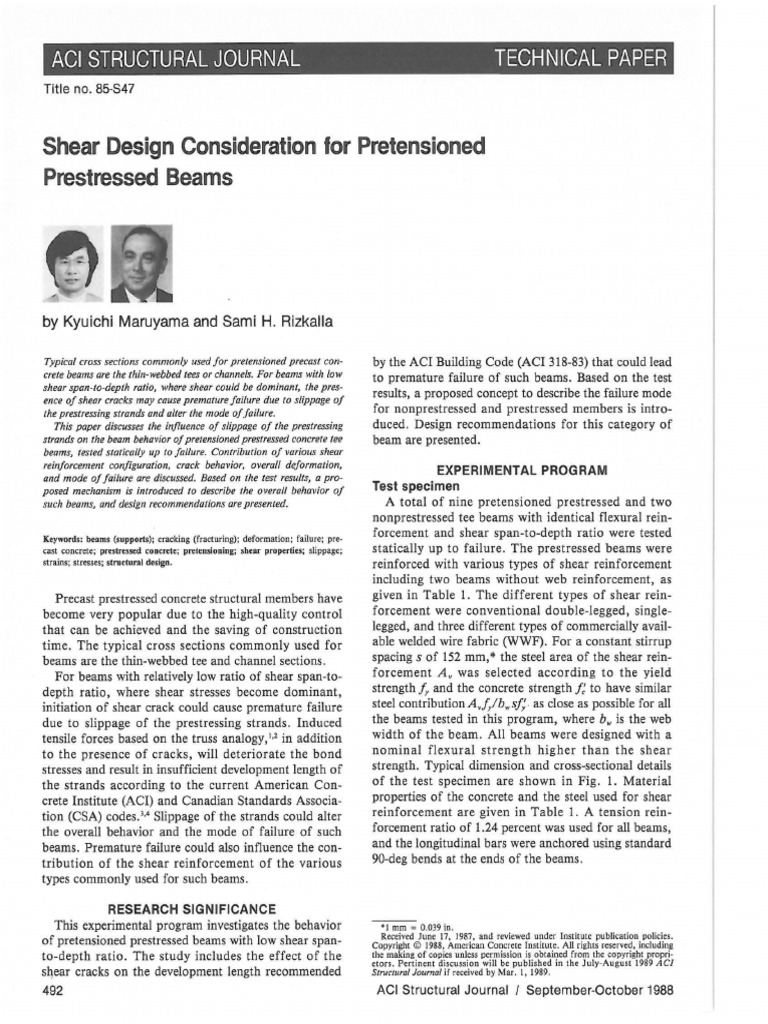 Shear Design Consideration For Prestressed Beams: Aci Structural ...