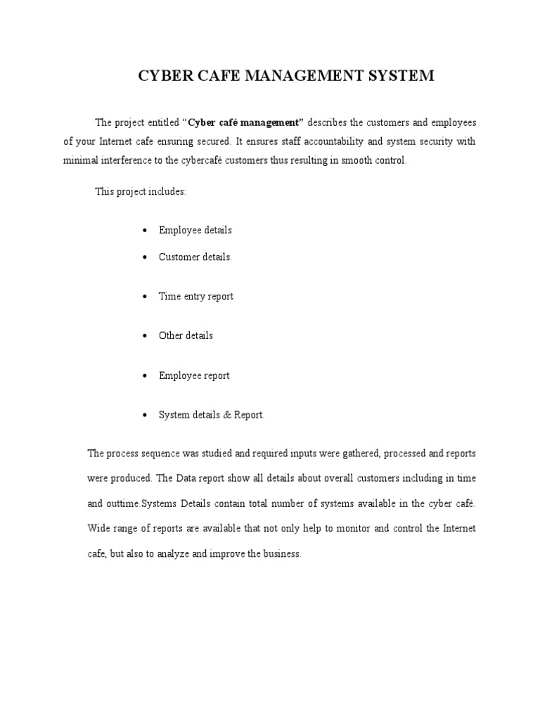 CYBER CAFE MANAGEMENT-synopsi | PDF