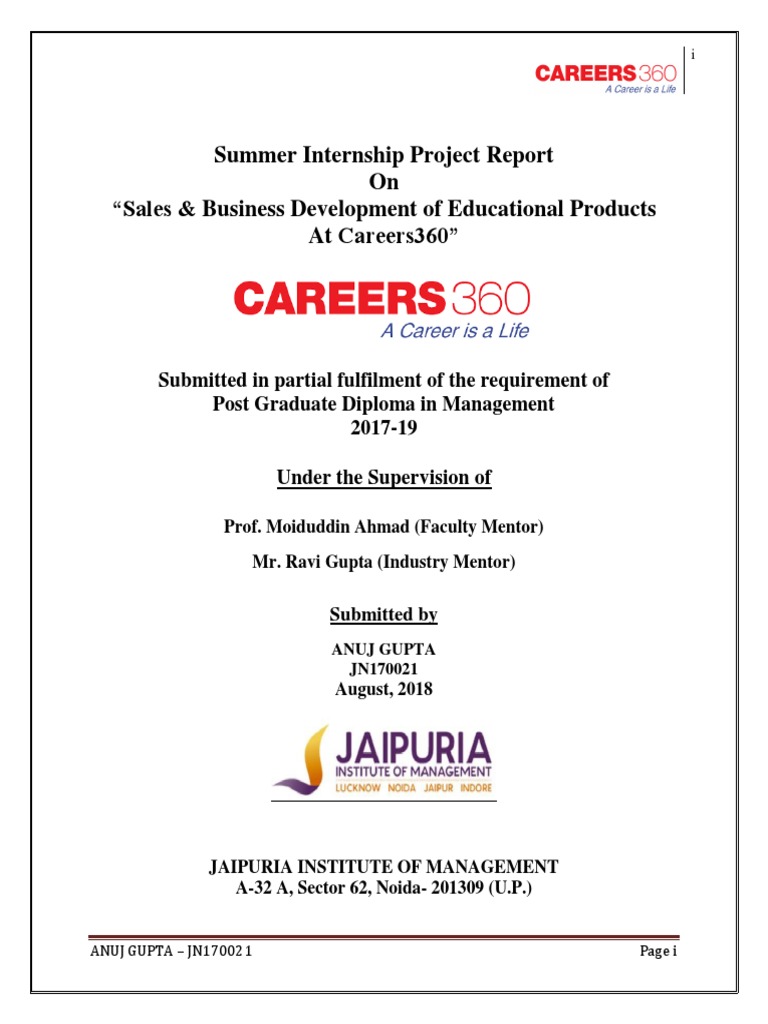 Summer Internship Project Report On "Sales & Business Development of ...