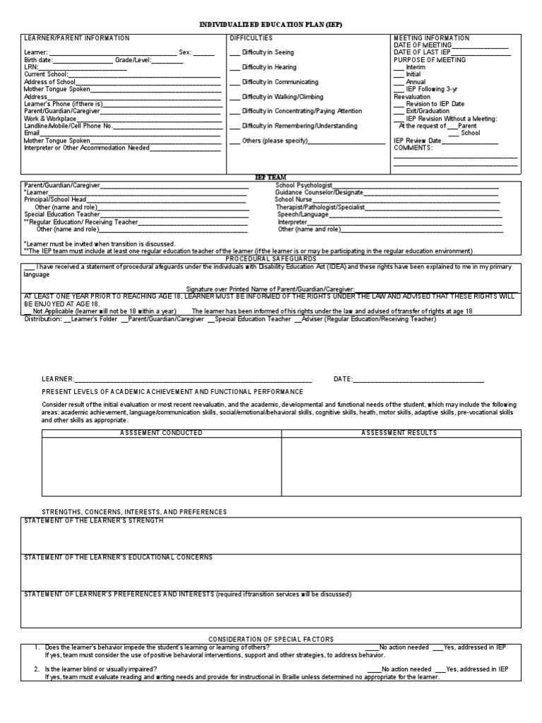 Individualized Education Plan (Iep) | PDF | Individualized Education ...