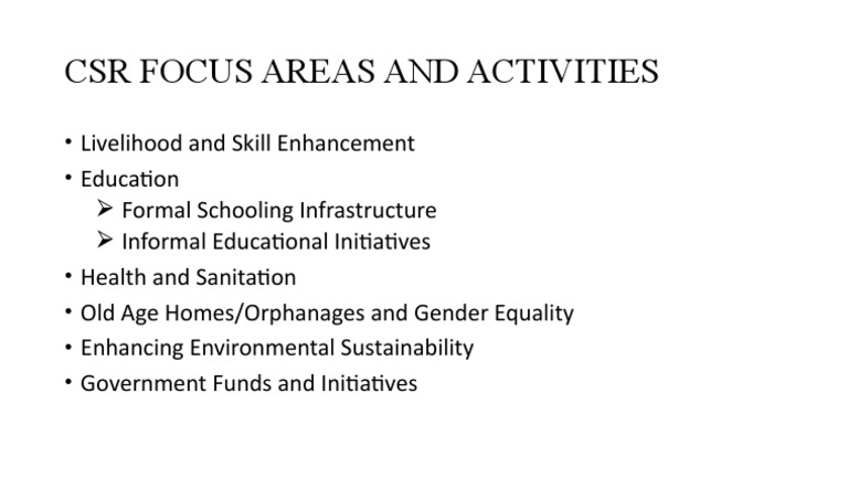 CSR Focus Areas: Skills, Education, Health | PDF | Wellness