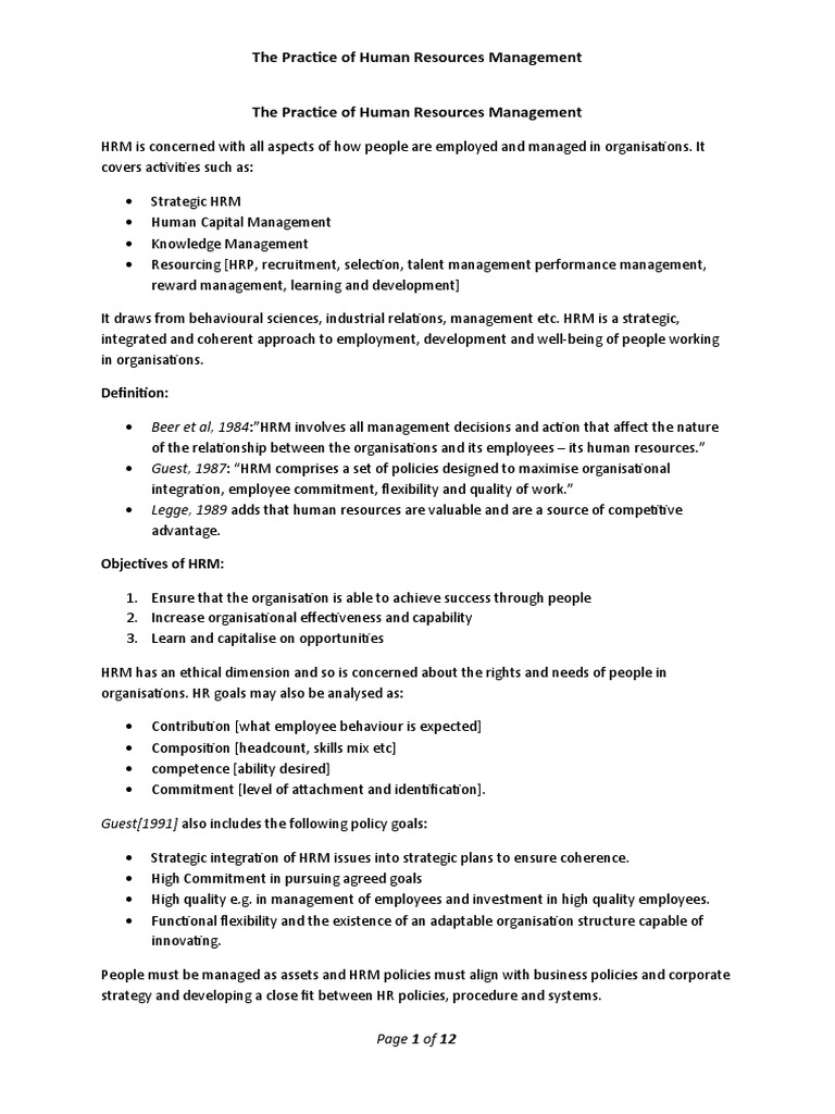 The Practice of Human Resources Management: Definition | PDF | Human ...
