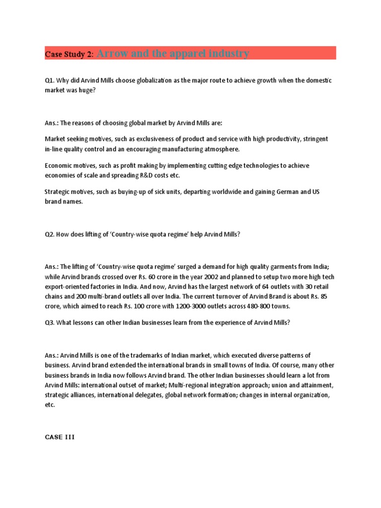 Arrow and The Apparel Industry: Case Study 2 | PDF | French Fries ...
