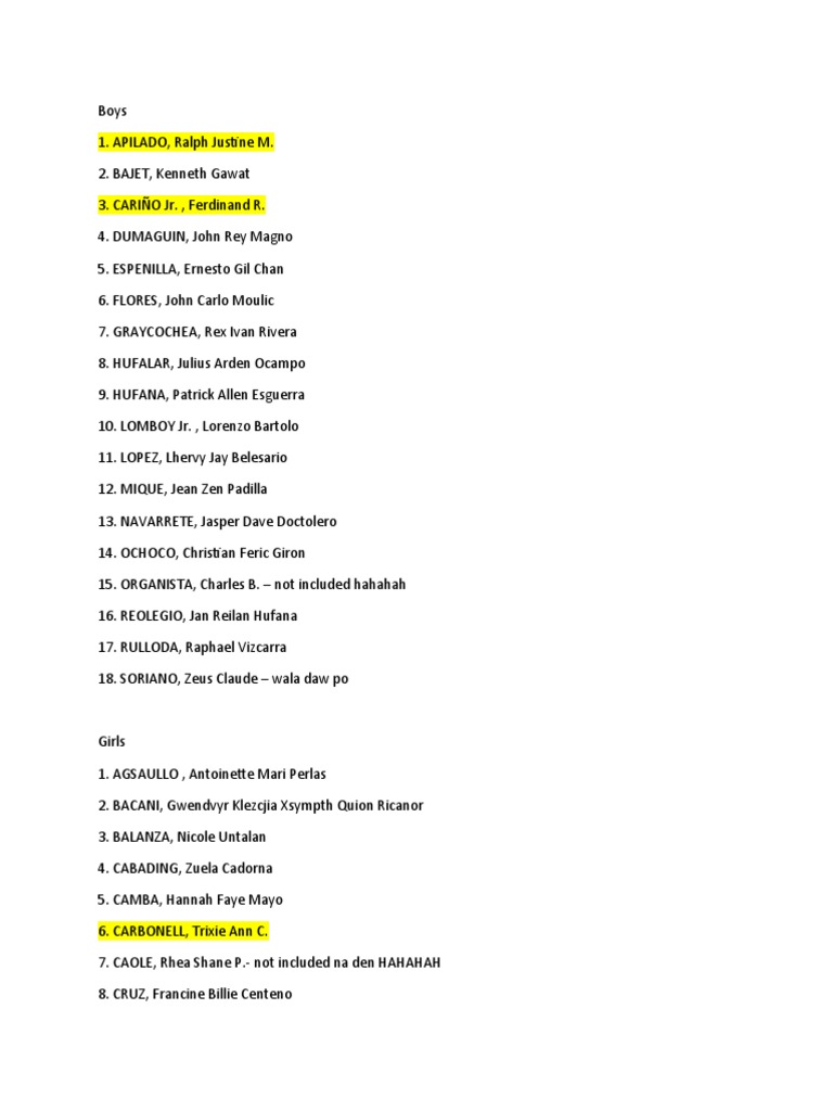 Full Names - Humss | PDF