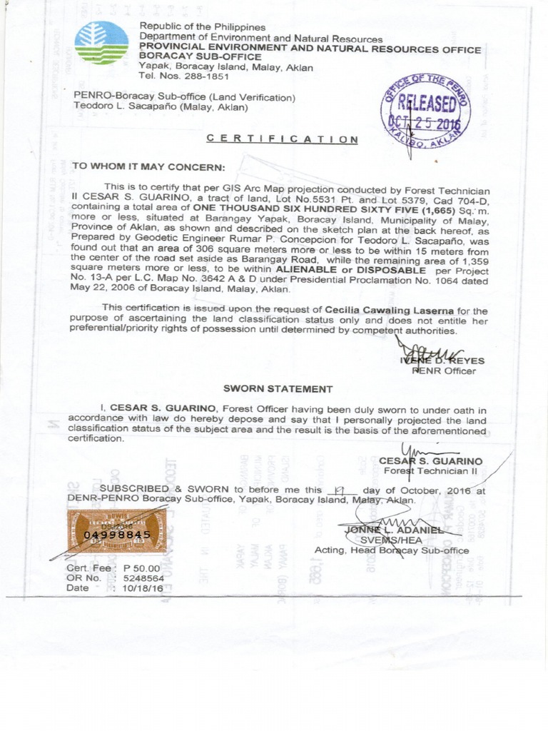 Denr Certification - Alienable or Disposabale | PDF