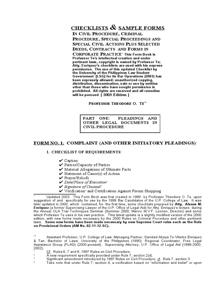 Checklists and Sample Forms | PDF | Lawsuit | Discovery (Law)