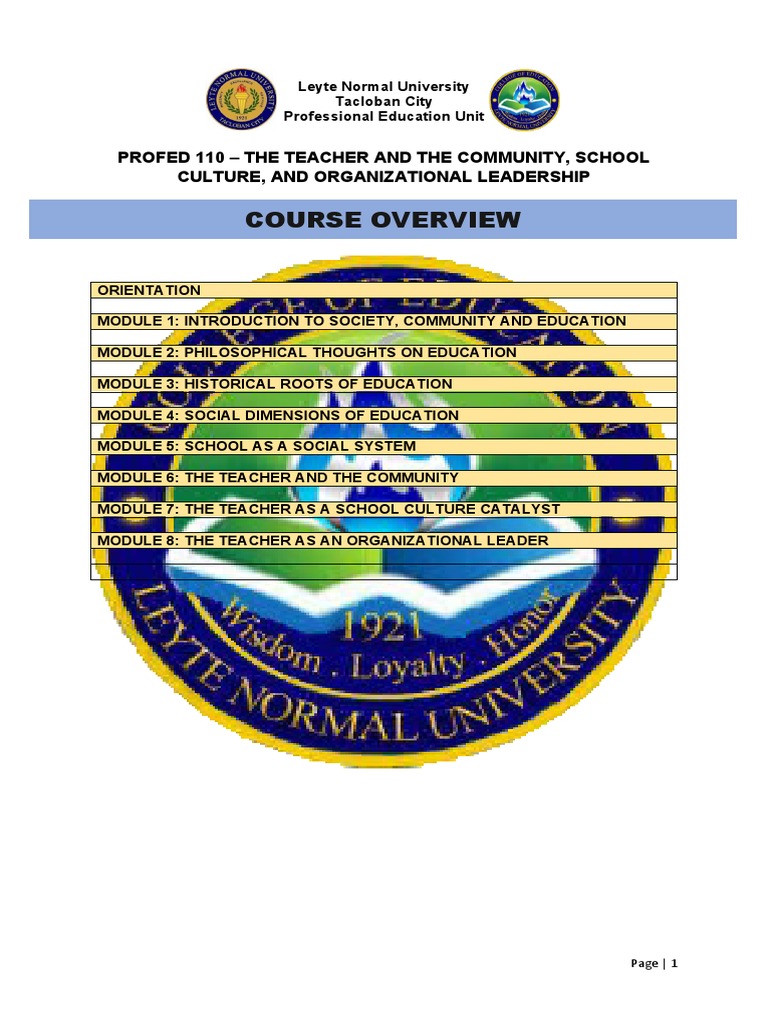 Course Overview: Profed 110 - The Teacher and The Community, School ...