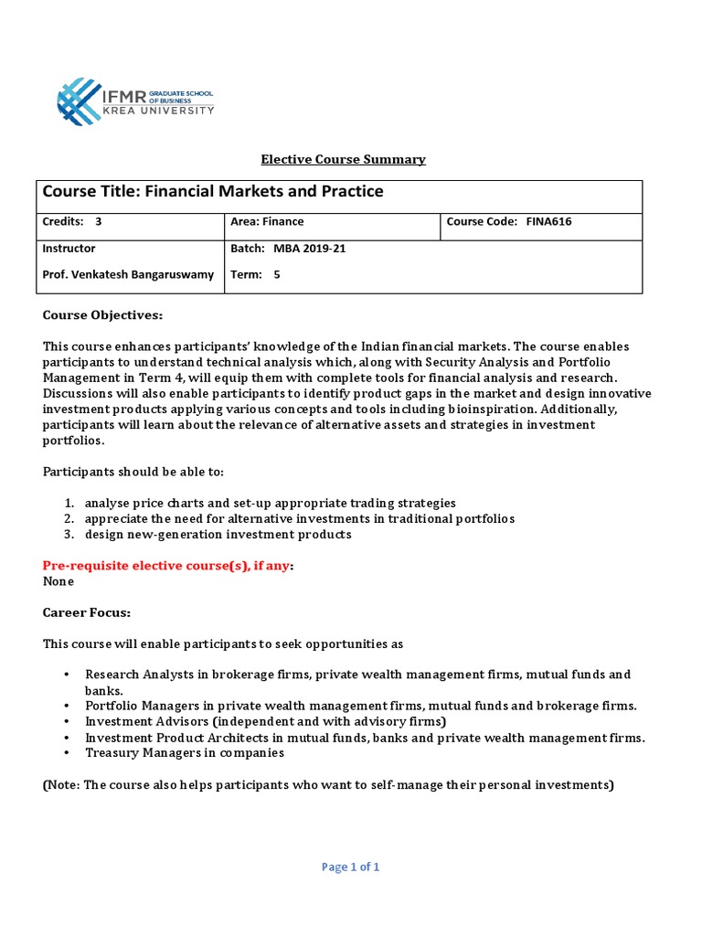 Course Title: Financial Markets and Practice | PDF | Finance & Money ...