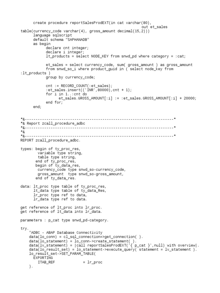 Calling Procedure in ABAP Using ADBC | PDF | Databases | Software
