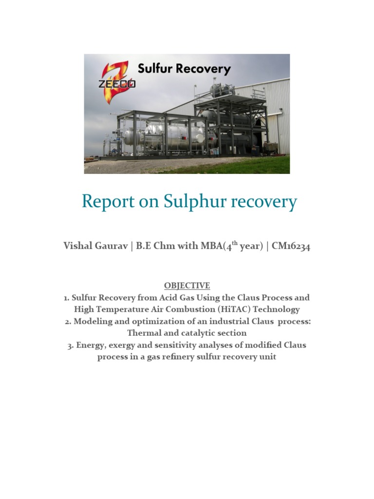 Report On Sulphur Recovery | PDF | Catalysis | Combustion