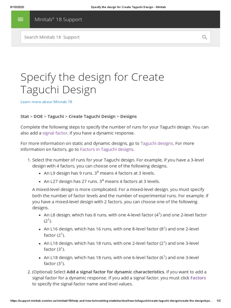 Specify The Design For Create Taguchi Design - Minitab PDF | Download ...