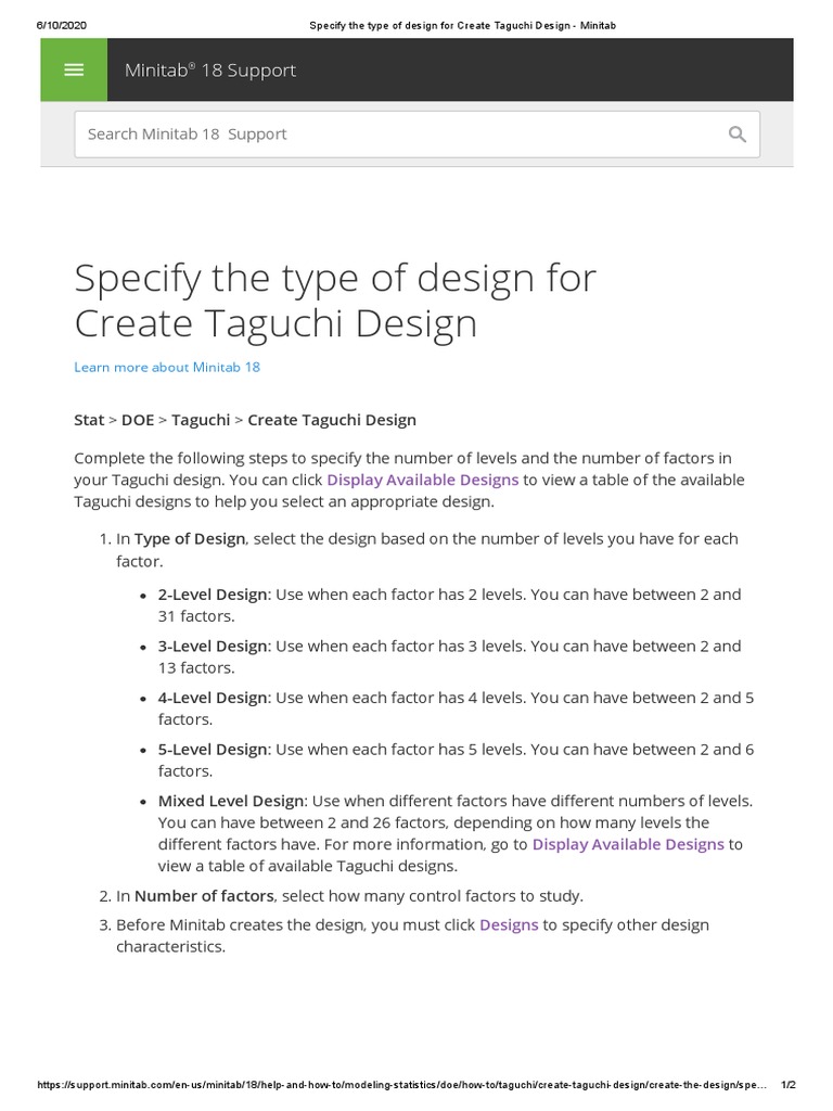 Specify The Type of Design For Create Taguchi Design - Minitab PDF ...