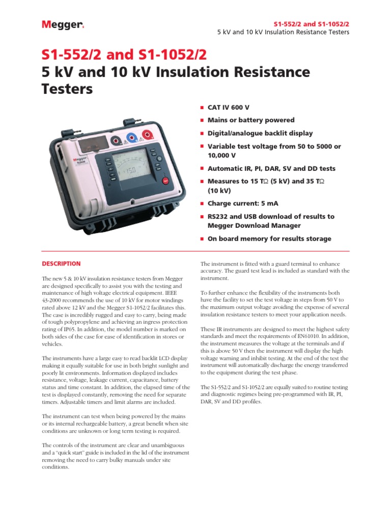 Megger S1-552 - 2 5KV Insulation Tester Description | PDF | Insulator ...