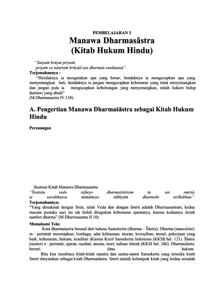 Manawa Dharmasastra Kitab Hukum Hindu | PDF