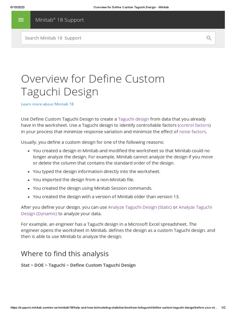 Overview For Define Custom Taguchi Design - Minitab | PDF