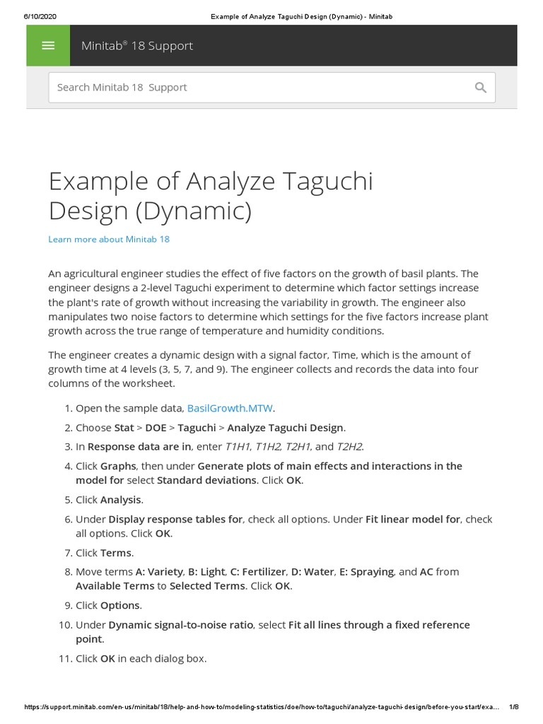 Example of Analyze Taguchi Design (Dynamic) - Minitab PDF | PDF ...