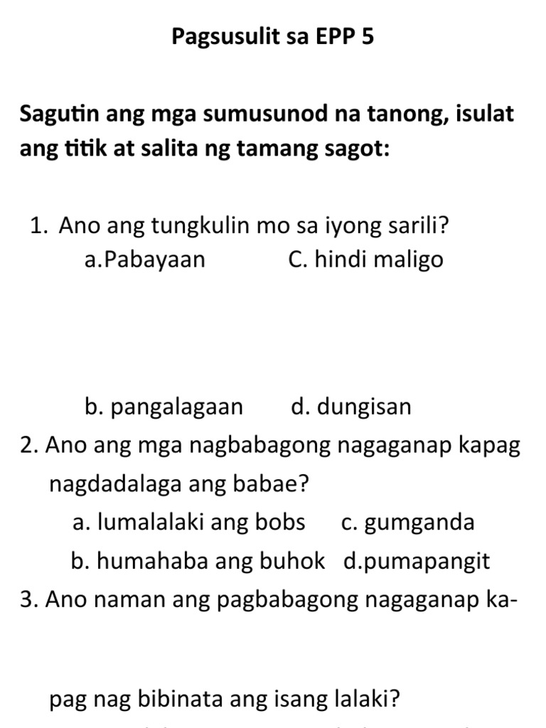 Lingguhang Pagsusulit Sa EPP 5 | PDF