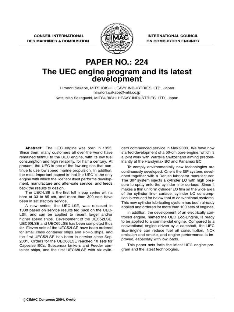 PAPER NO.: 224 The UEC Engine Program and Its Latest Development | PDF ...