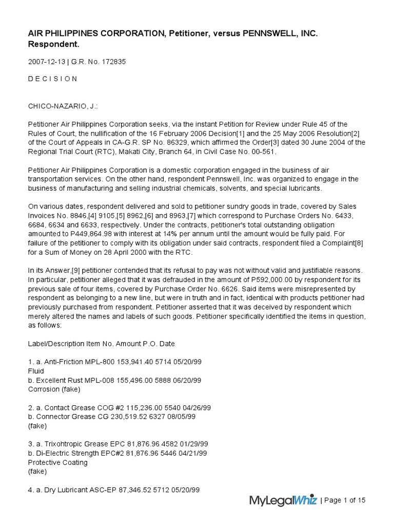 4 Air Phil Corp Vs Pennswell Inc | PDF | Trade Secret | Discovery (Law)