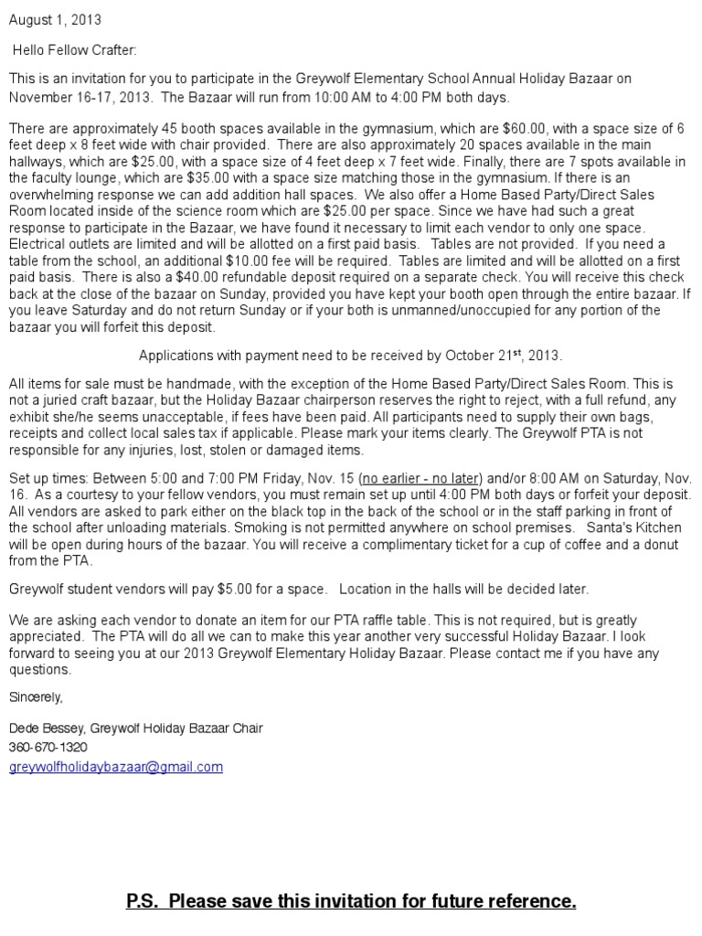 Bazaar Invitation Letter PDF | PDF | Payments | Business