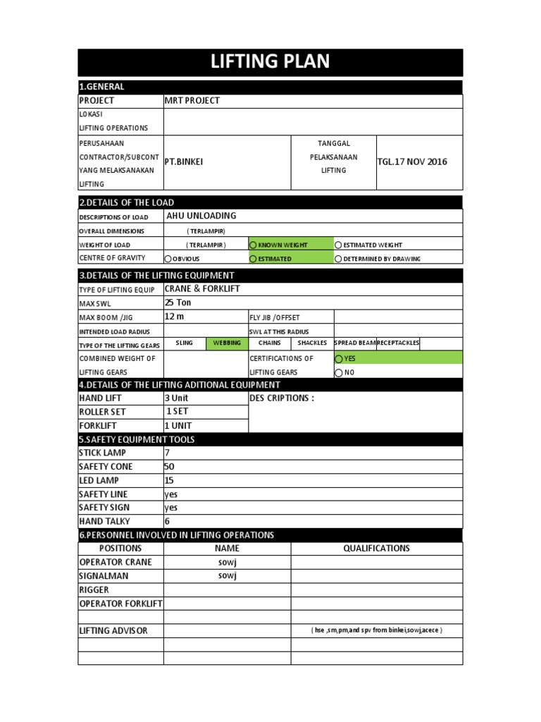 Lifting Plan 2016 | PDF | Crane (Machine) | Transport