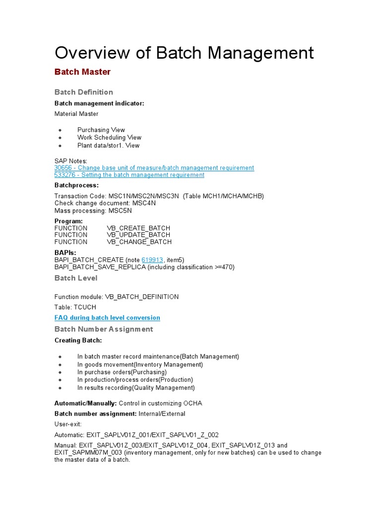 Overview of Batch Management - Ordenes de Produccion | PDF | Shelf Life ...