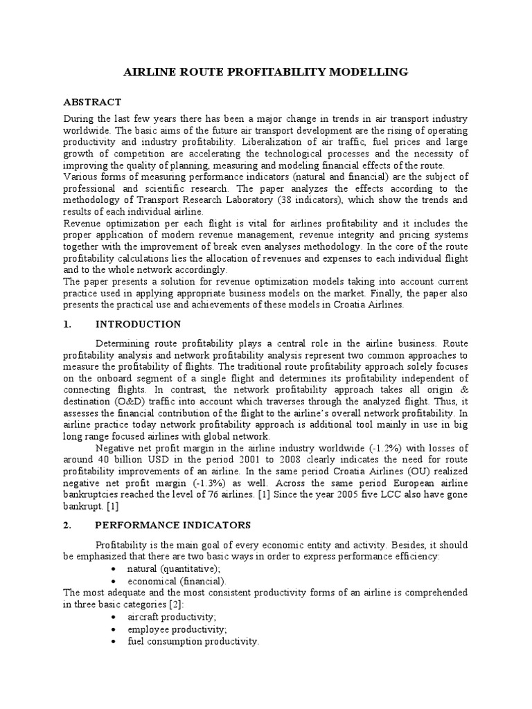 Modelling Route Profitability: Developing Models to Optimize Revenue ...