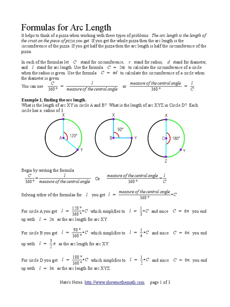 Arc Length and Sector Formulas - 121128 | Download Free PDF | Area | Angle