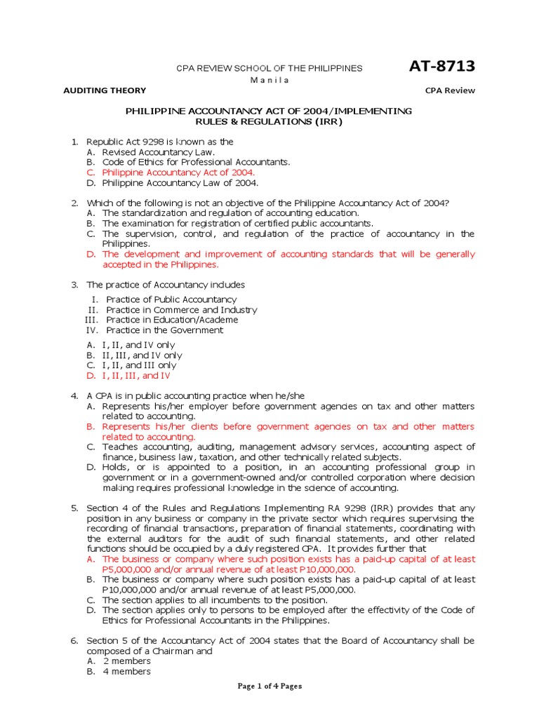 CPAR AT - Philippine Accountancy Act of 2004 | PDF | Certified Public Accountant | Accountant