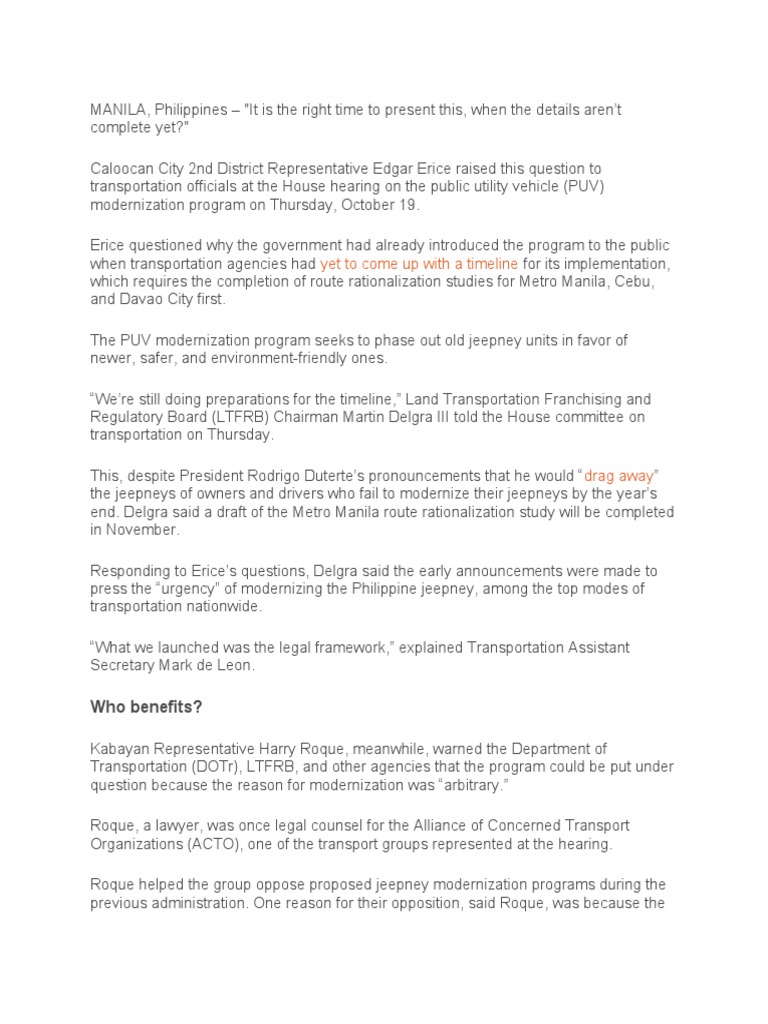 Puv Modernization-Rappler 2 | PDF | Transport | Government