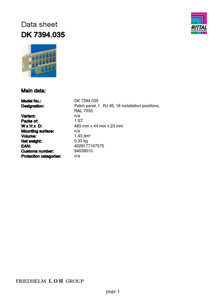 Rittal - 7394035 - RJ45 Patch Panel | PDF