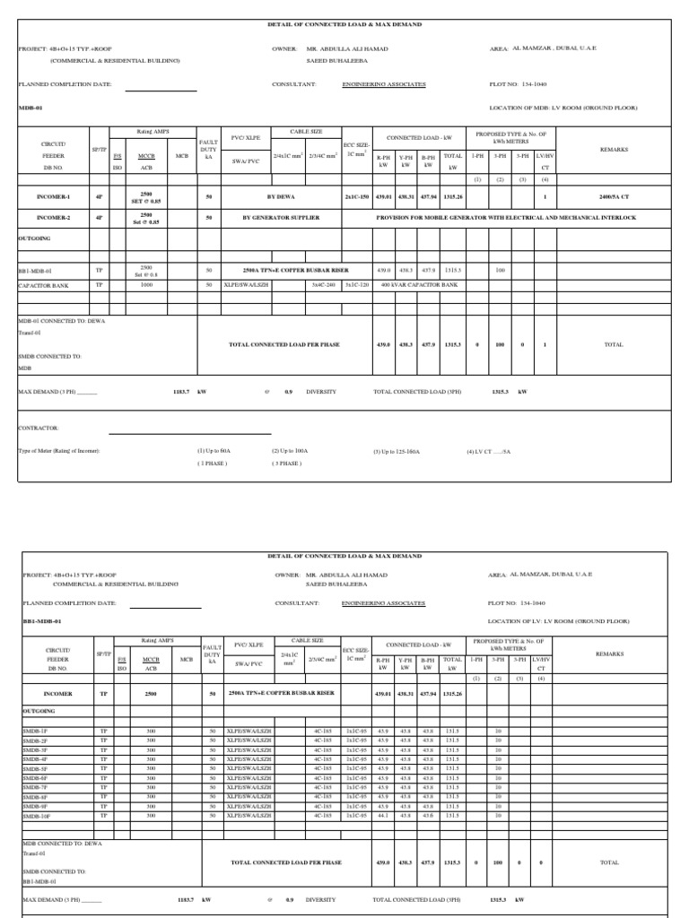 Detail of Connected Load & Max Demand | PDF | Manufactured Goods ...