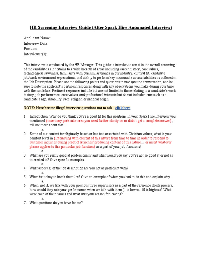 HR Screening Interview Guide | PDF | Career & Growth