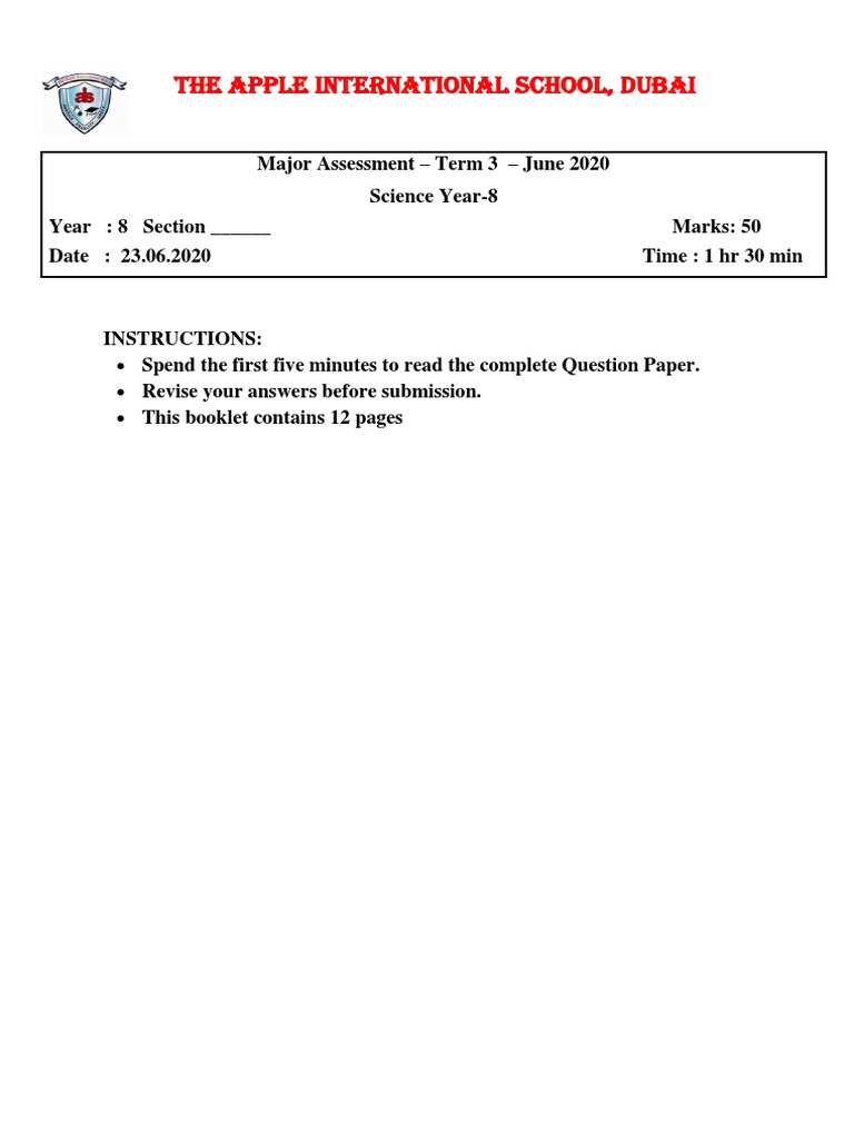 Year 8 Science Question | PDF | Stoma | Light