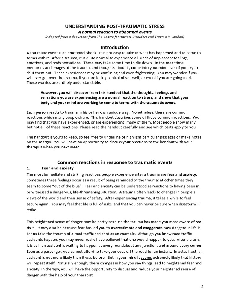 Understanding Post-Traumatic Stress: A Normal Reaction To Abnormal ...