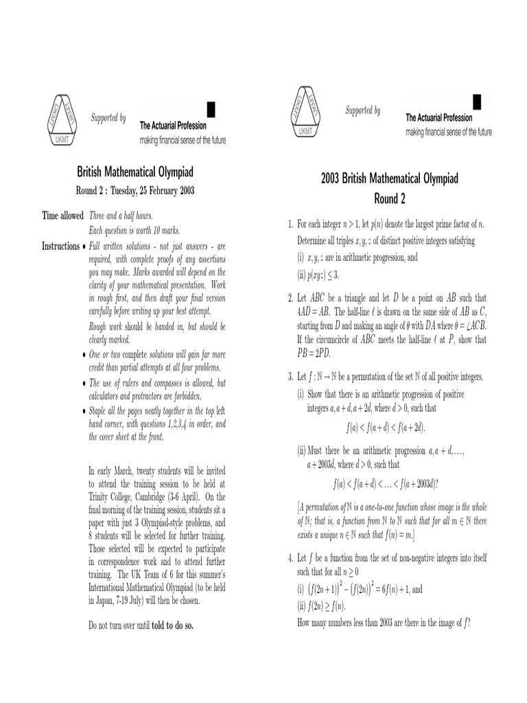 Bmo2 2003 | PDF | Function (Mathematics) | Numbers