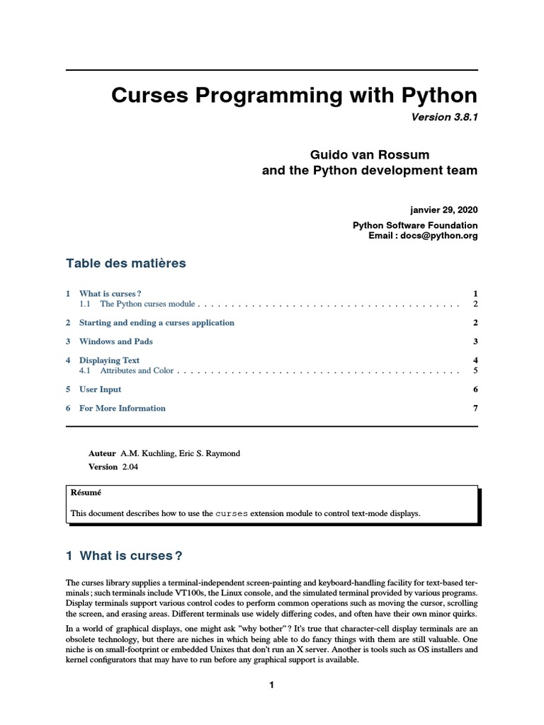 Curses Programming With Python Table Des Matières Pdf Computer Terminal String Computer