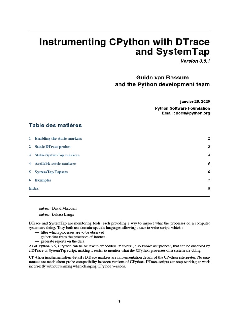 Instrumenting Cpython With Dtrace and Systemtap: Table Des Matières | PDF | Python (Programming ...