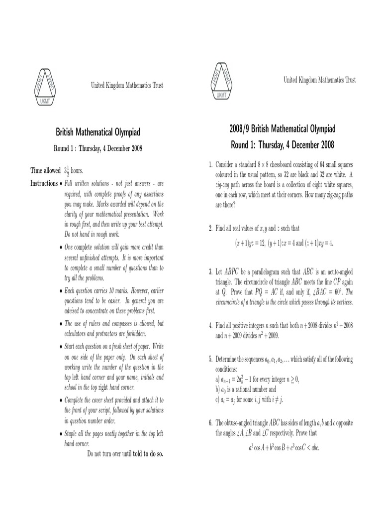 Bmo1 2009 PDF | PDF | Triangle | Trigonometric Functions