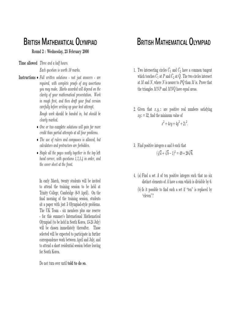 Bmo2 2000 PDF | PDF | Square Root | Discrete Mathematics