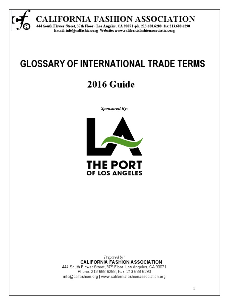 Glossary of International Trade Terms 2016 Guide: California Fashion ...