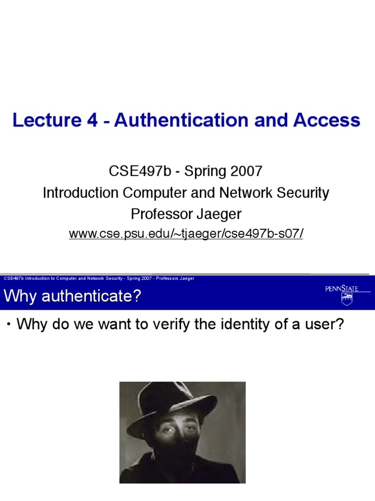 Cse497b Lecture 4 Authorization PDF | PDF | Password | Network Security