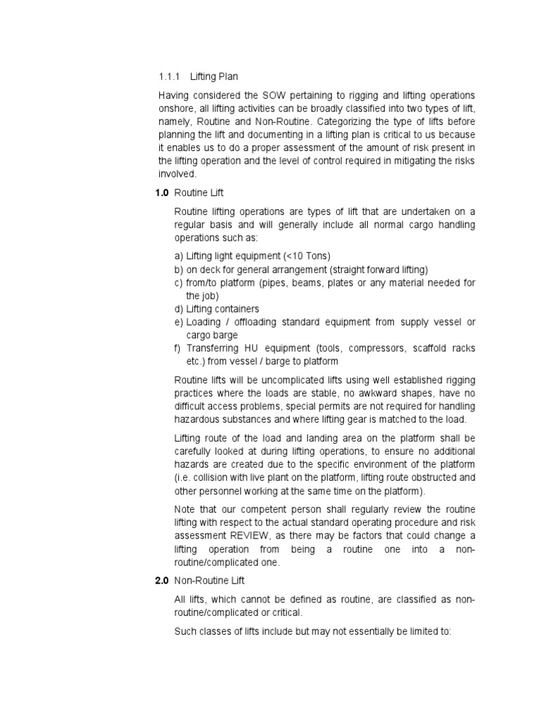 Lifting Plan Procedure | Download Free PDF | Crane (Machine) | Elevator