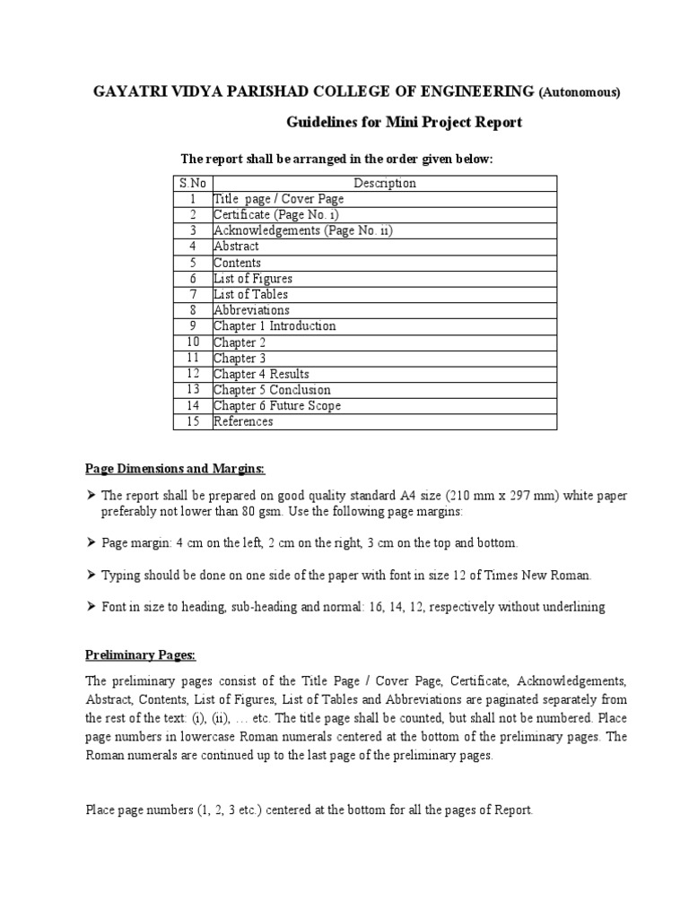 Guidelines for Mini Project REport