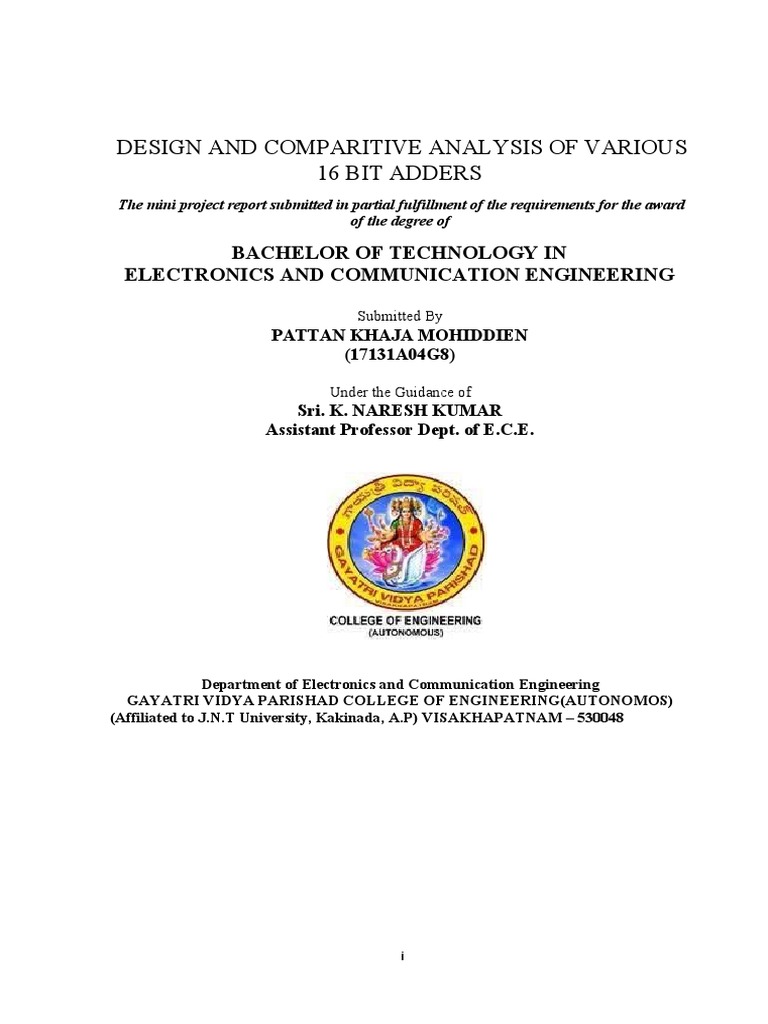 Design and Performance Analysis of Various 16 Bit Adders Iom | PDF | Electronic Engineering ...