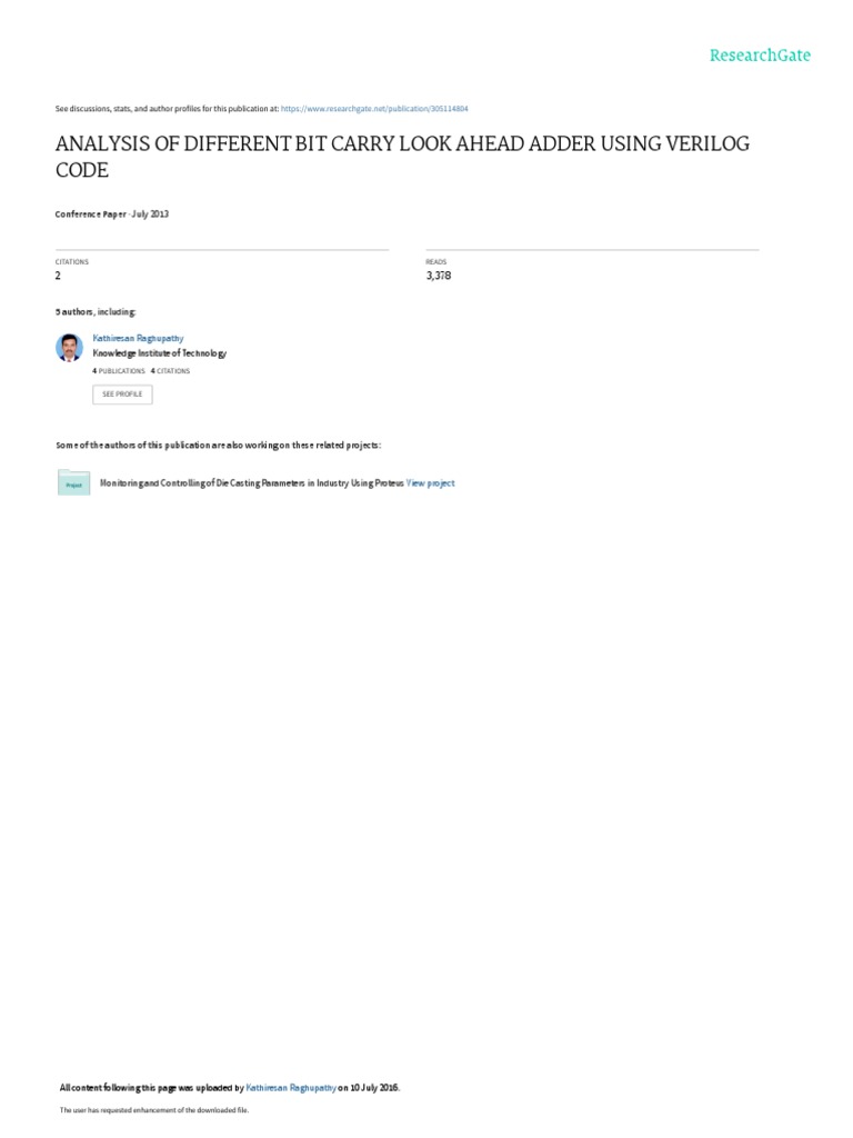 Analysis of Different Bit Carry Look Ahead Adder Using Verilog Code | PDF