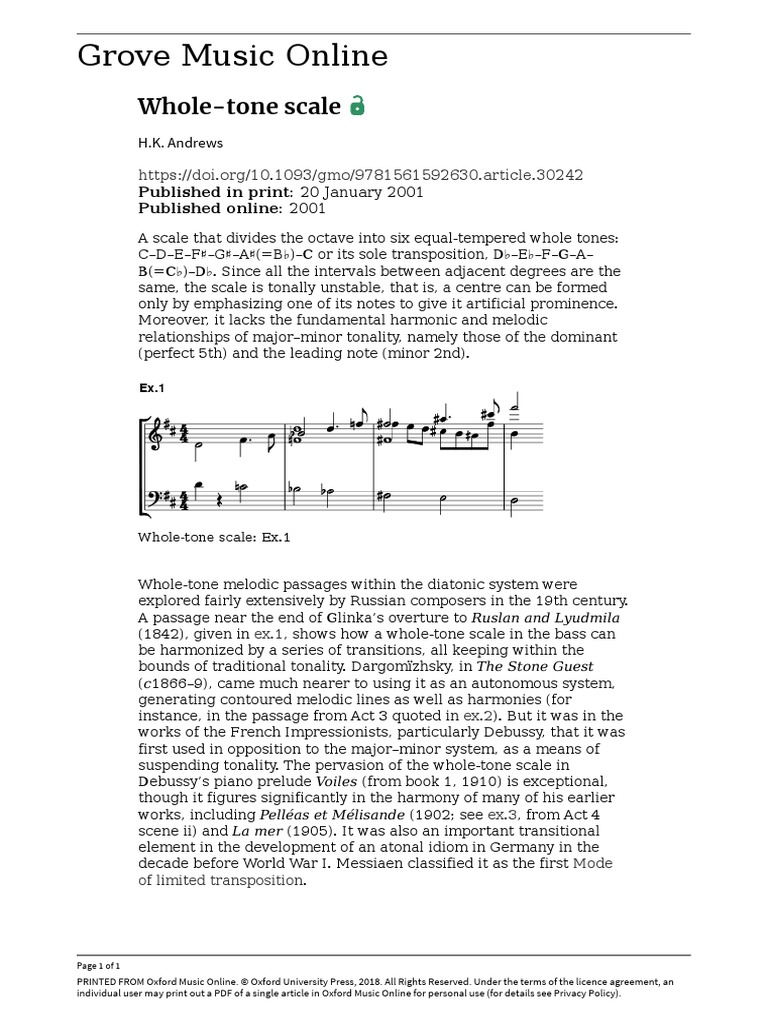 Grove Music Online: Whole-Tone Scale | PDF | Scale (Music) | Pitch (Music)
