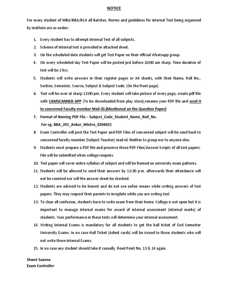 Exam Notice For Students-Updated | PDF | Test (Assessment ...