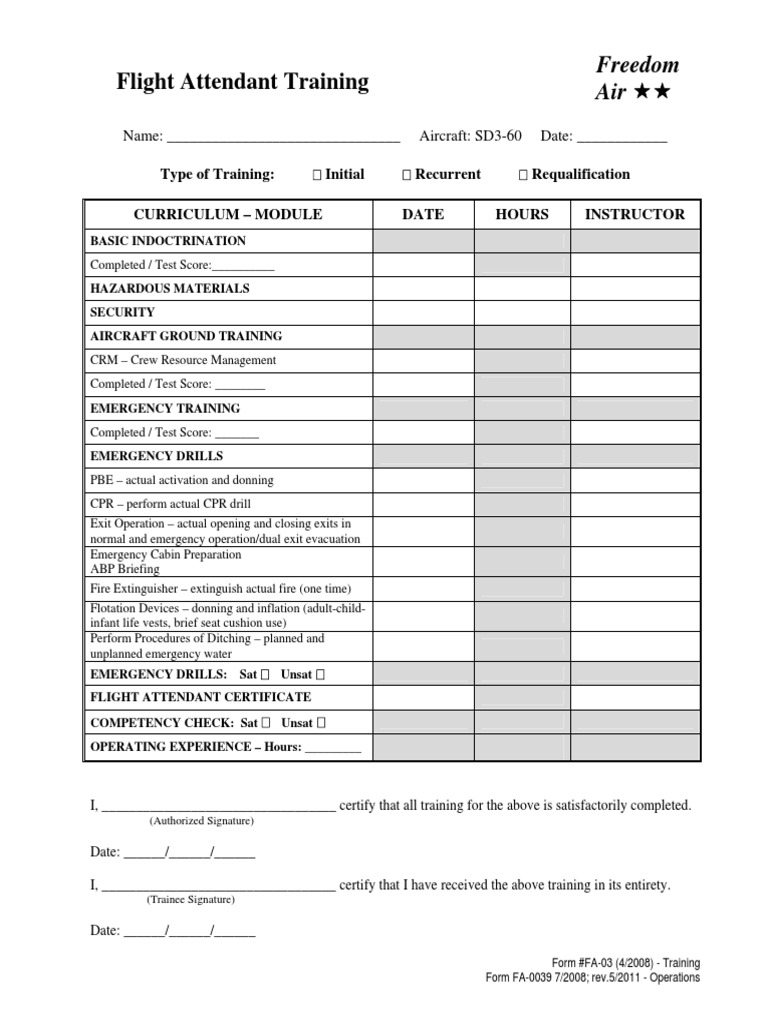 Form FA 0039 Flight Attendant Training | PDF | Technology & Engineering